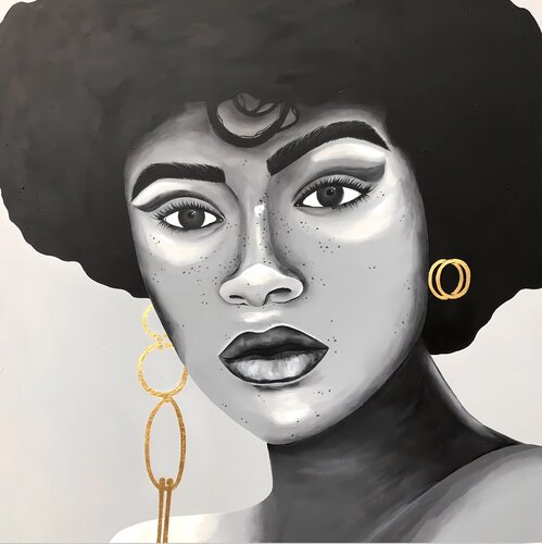60x60 Cm Female Portrait African Girl Portrait Black And White Face Art Big Lips Black Urban