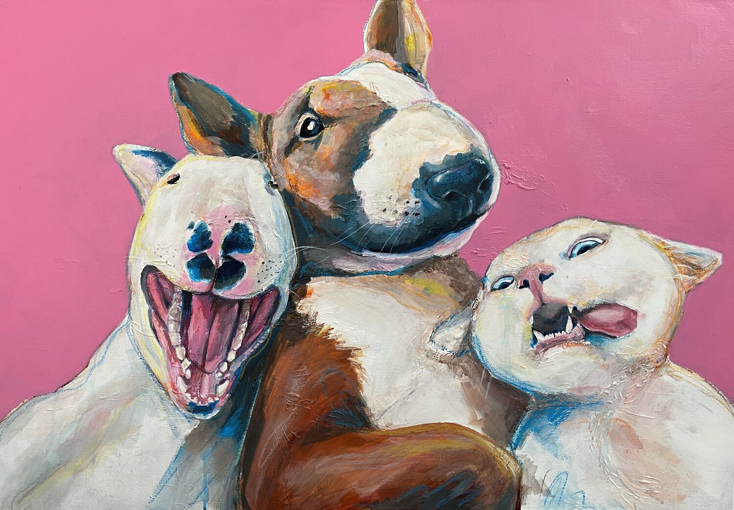 Friends Forever | Playful Contemporary Animal Portrait in Bold Pink by ...