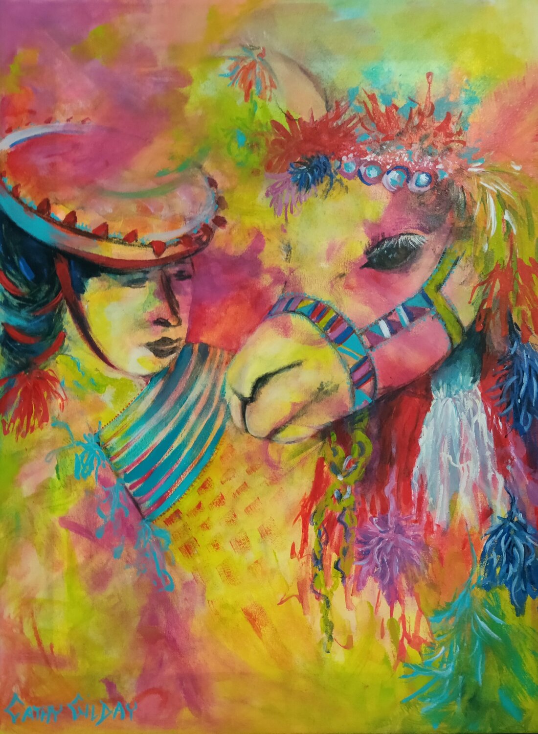 Lady Llama by Cathy Gilday (2019) : Painting Acrylic on Canvas - Singulart
