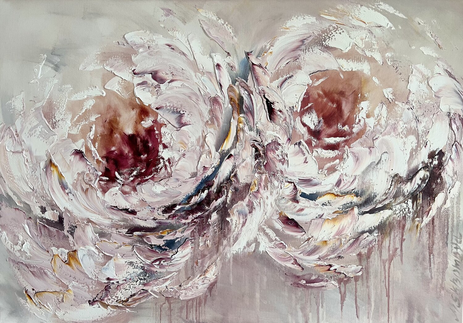 Horizontal peony paintings. Gentle peonies Paintings. by Marina ...