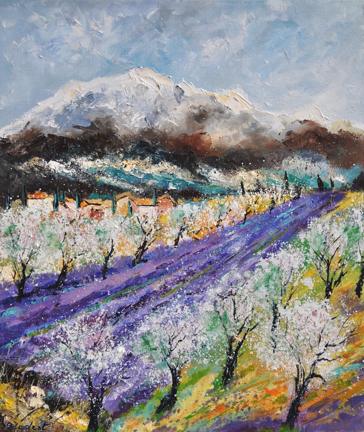 Blooming almond trees in Provence by Pol Ledent (2023) : Painting Oil ...