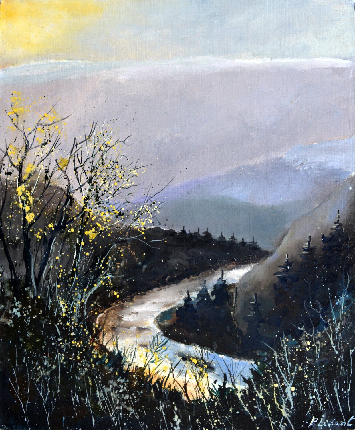 River in the mist de Pol Ledent (2025) : Peinture Huile sur Toile ...