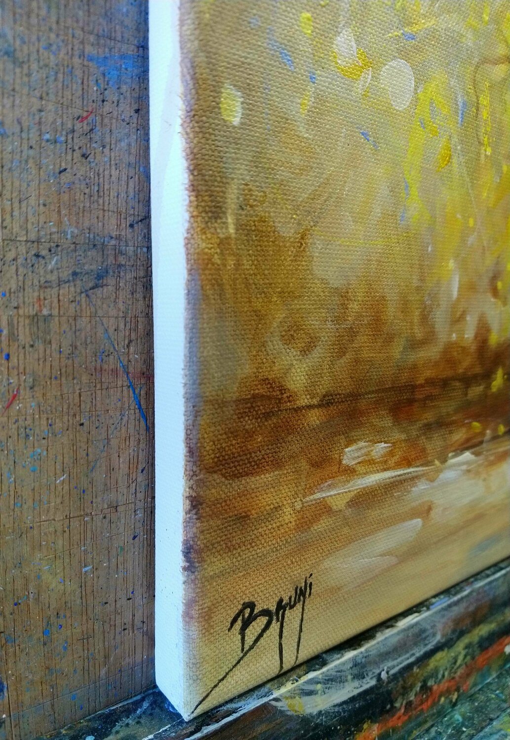 Bouquet de fleurs jaunes au vase noir de Eric Bruni (2022) : Peinture ...