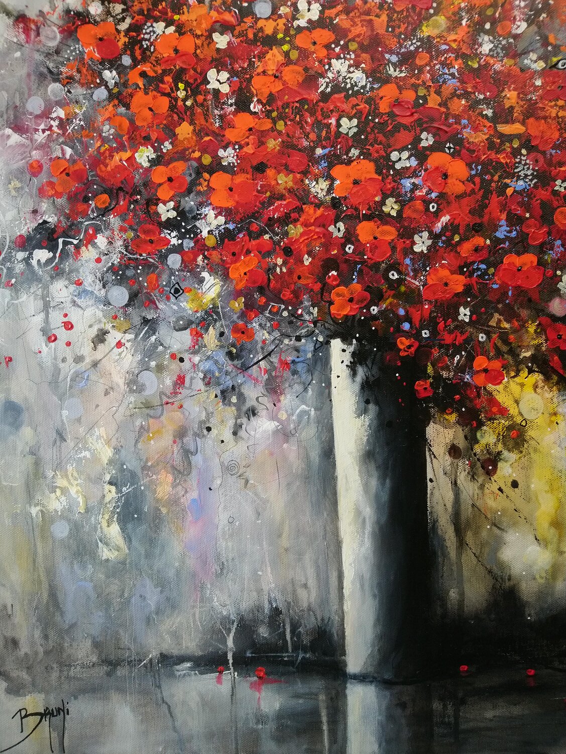 Bouquet de fleurs rouge vif by Eric Bruni (2022) : Painting Acrylic ...