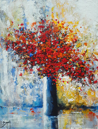 Bouquet bleu au vase blanc de Eric Bruni (2021) : Peinture Acrylique ...