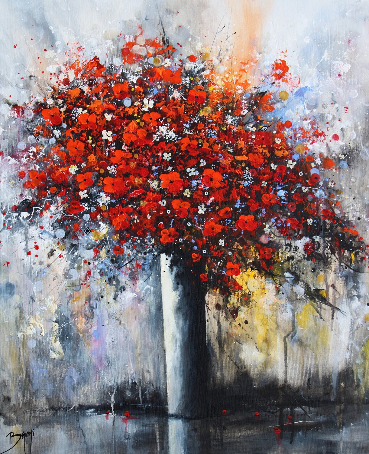 Bouquet de fleurs rouge vif by Eric Bruni (2022) : Painting Acrylic ...