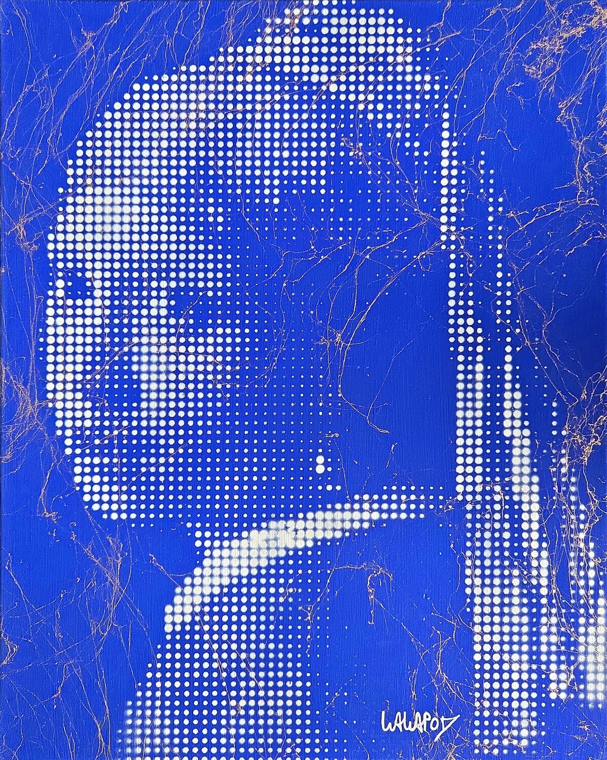 Jeune fille à la perle Bleu et Or de Wawapod (2025) : Peinture Acrylique sur Toile - Singulart