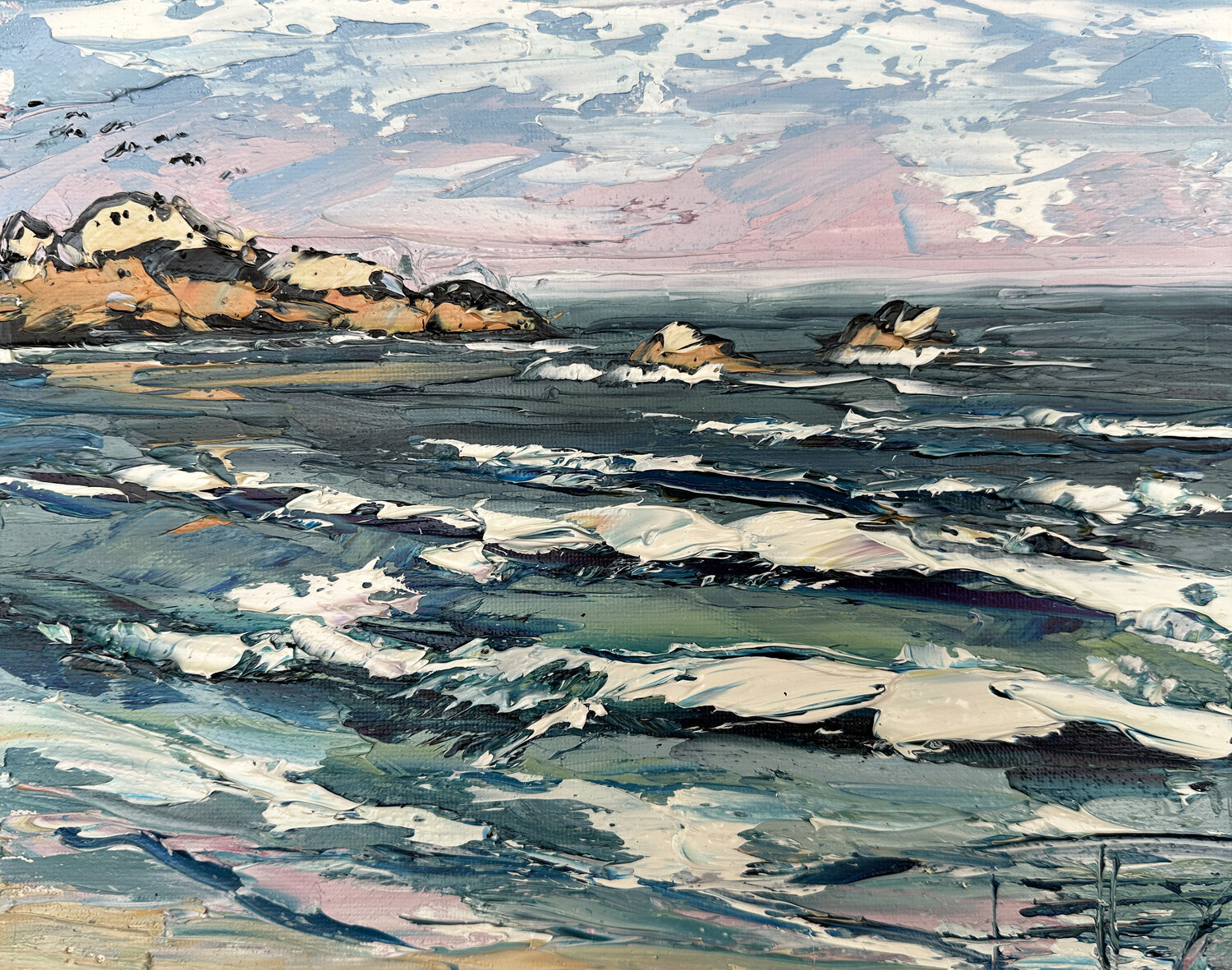 Kelp Line and Lavender Skies by Lisa Elley (2025) : Painting Oil on ...