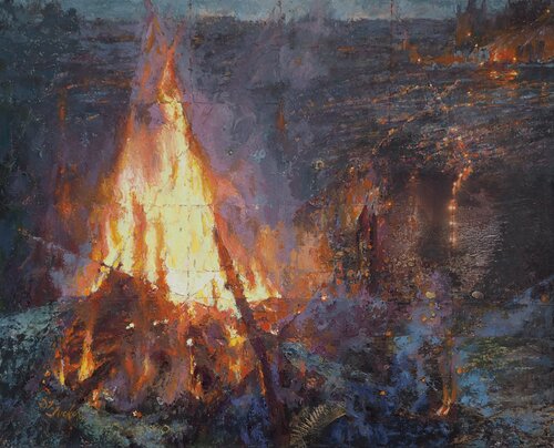 Loss by Lisa Fricker (2022) : Painting Oil, Collage on Synthetic board ...