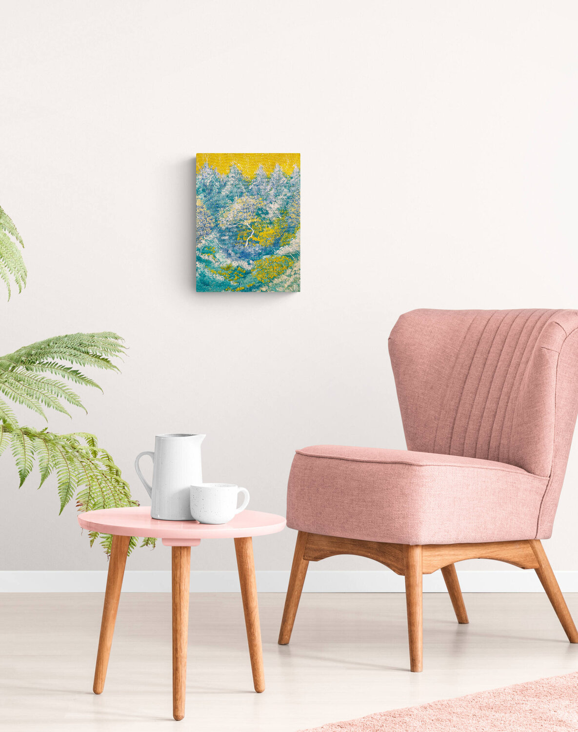 LIFE TREE - abstract landscape, yellow blossom, emerald green garden ...