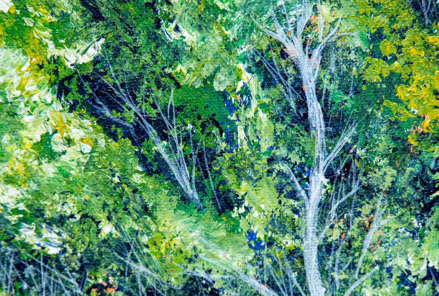 BEFORE THE STORM - abstract forest, green trees, navy sky, long ...