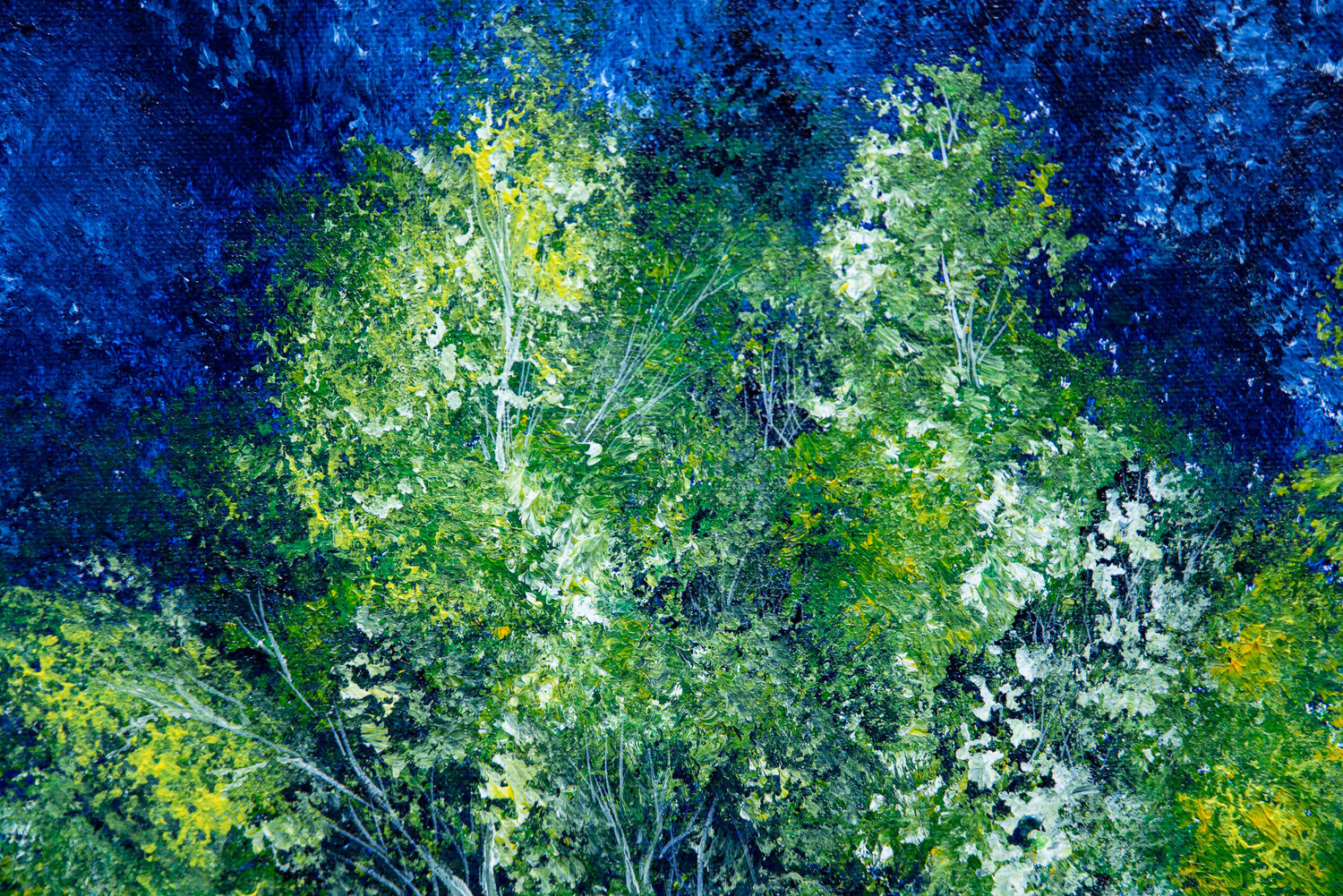 BEFORE THE STORM - abstract forest, green trees, navy sky, long ...