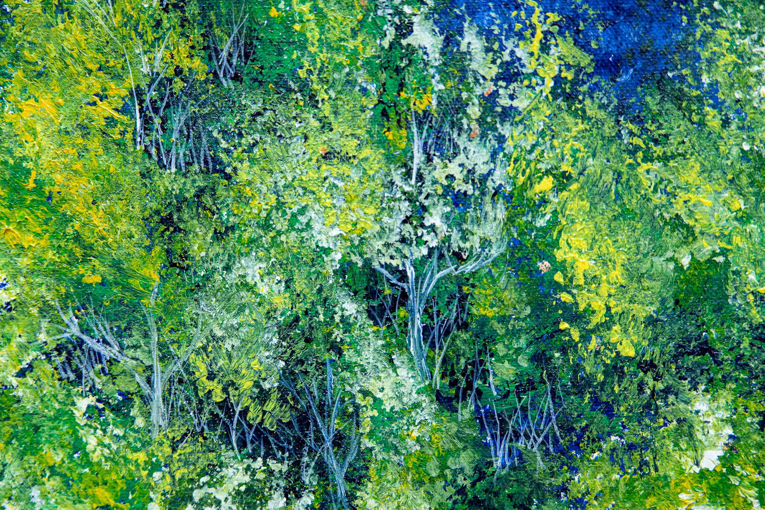 BEFORE THE STORM - abstract forest, green trees, navy sky, long ...