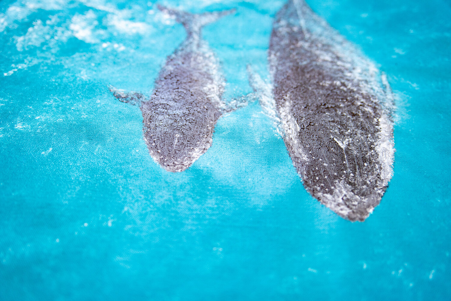 WHALES - extra-large painting, sea animals, waves, turquoise, teal and ...
