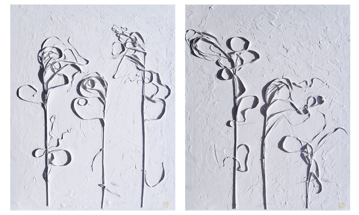 Freedom diptich - white wall sculpture, dried plants, relief by Rimma ...