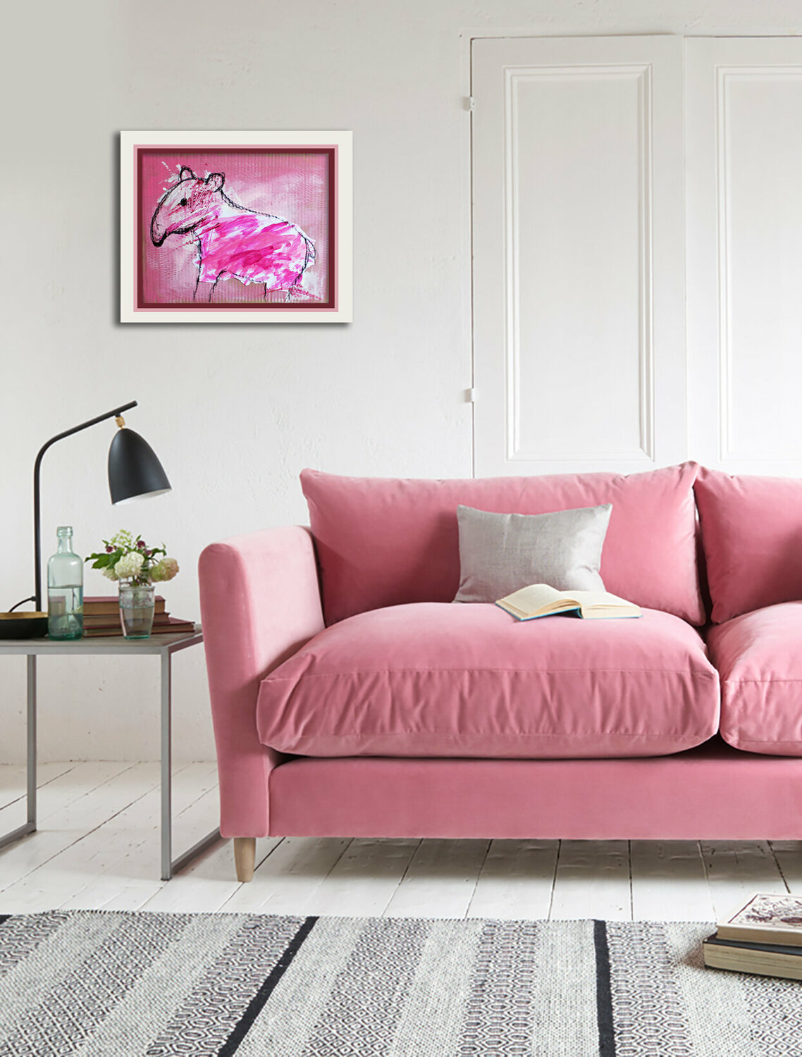 Pink tapir by Irina Tsypilova (2022) : Work on Paper Acrylic, Collage on Paper - Singulart