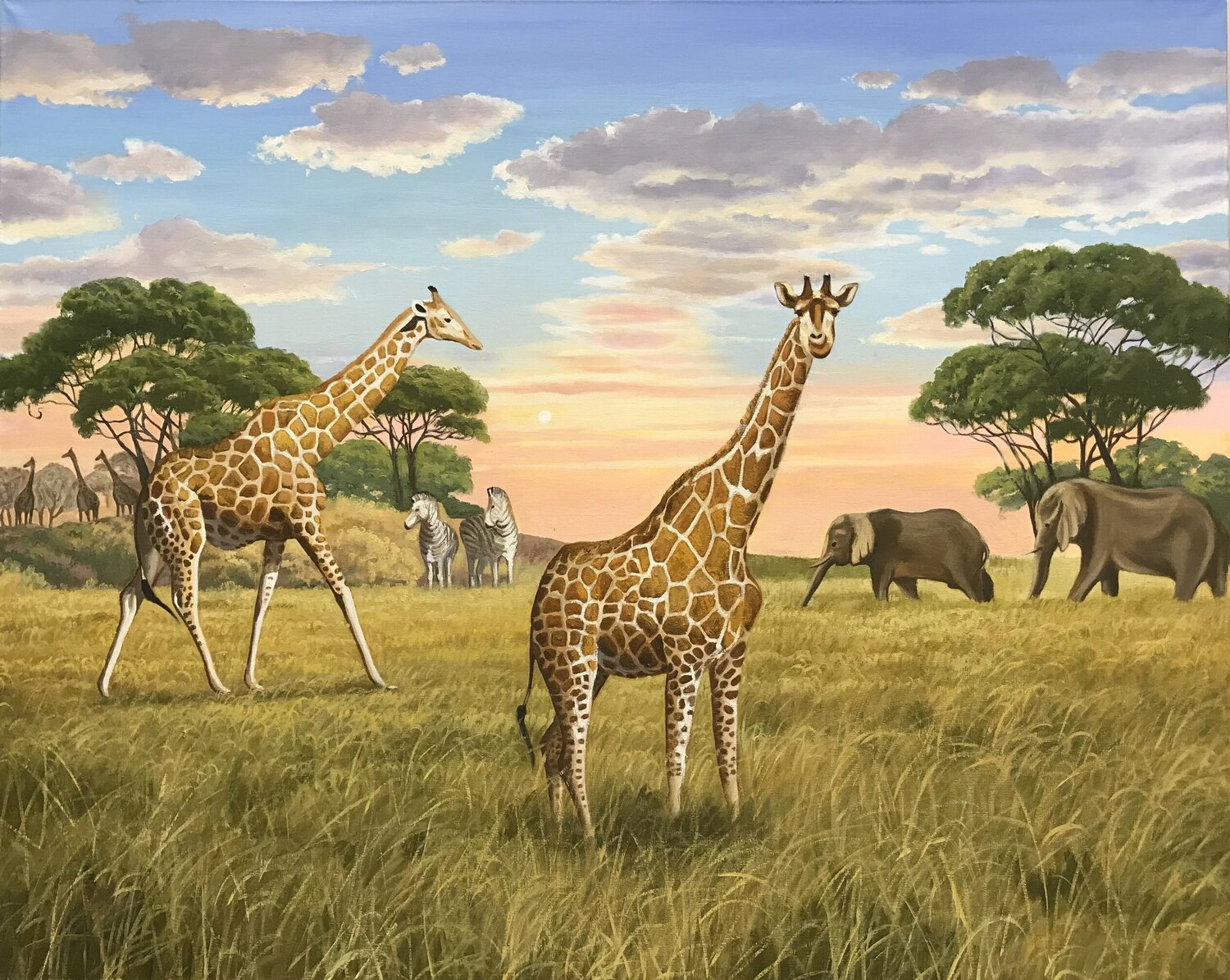 ORIGINAL OIL PAINTING "ANIMALS OF THE AFRICAN CONTINENT " - 100X80 CM ...
