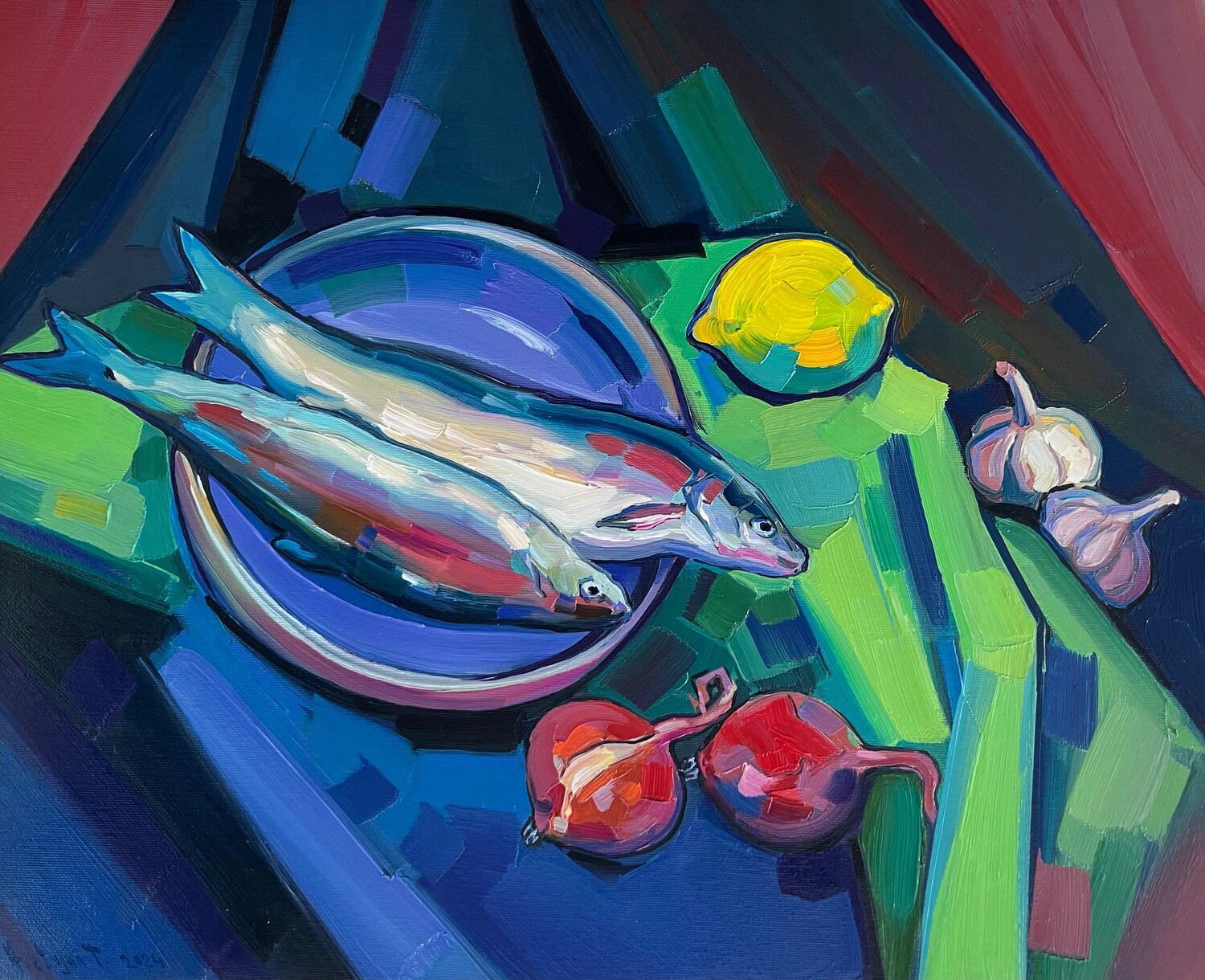 Still life with fish by Tigran Avetyan (2024) : Painting Oil on Canvas ...