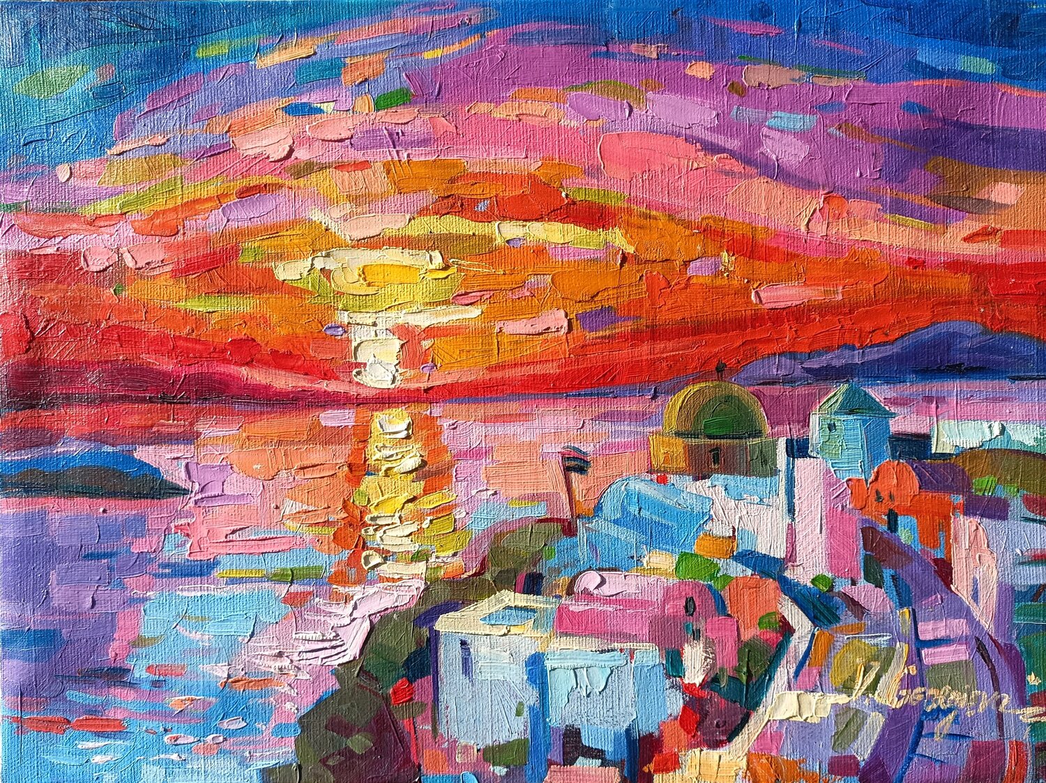 Santorini sunset von Vanya Georgieva (2016): Malerei Öl auf Leinwand - Singulart