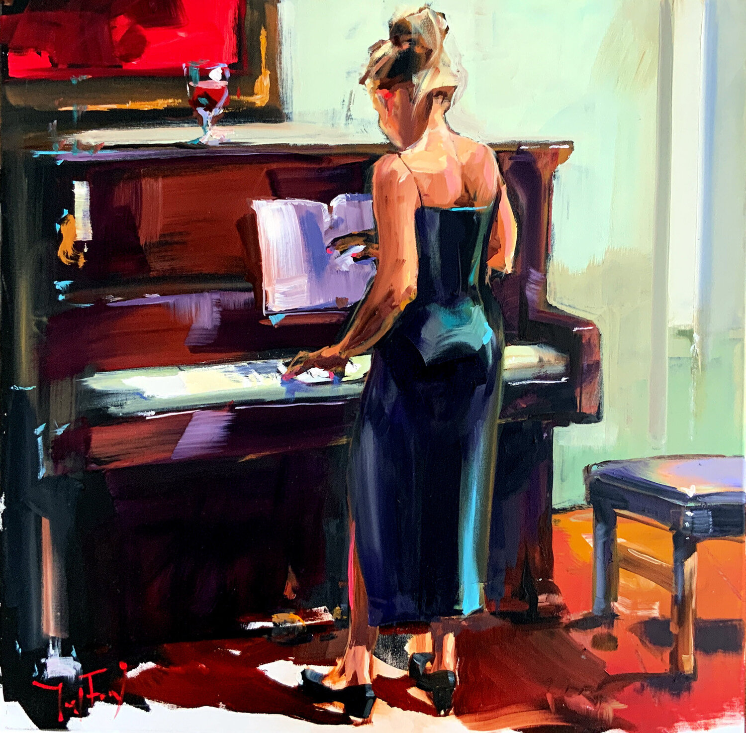 Frau am Klavier, Paris by Jurij Frey (2022) : Painting Oil on Canvas ...