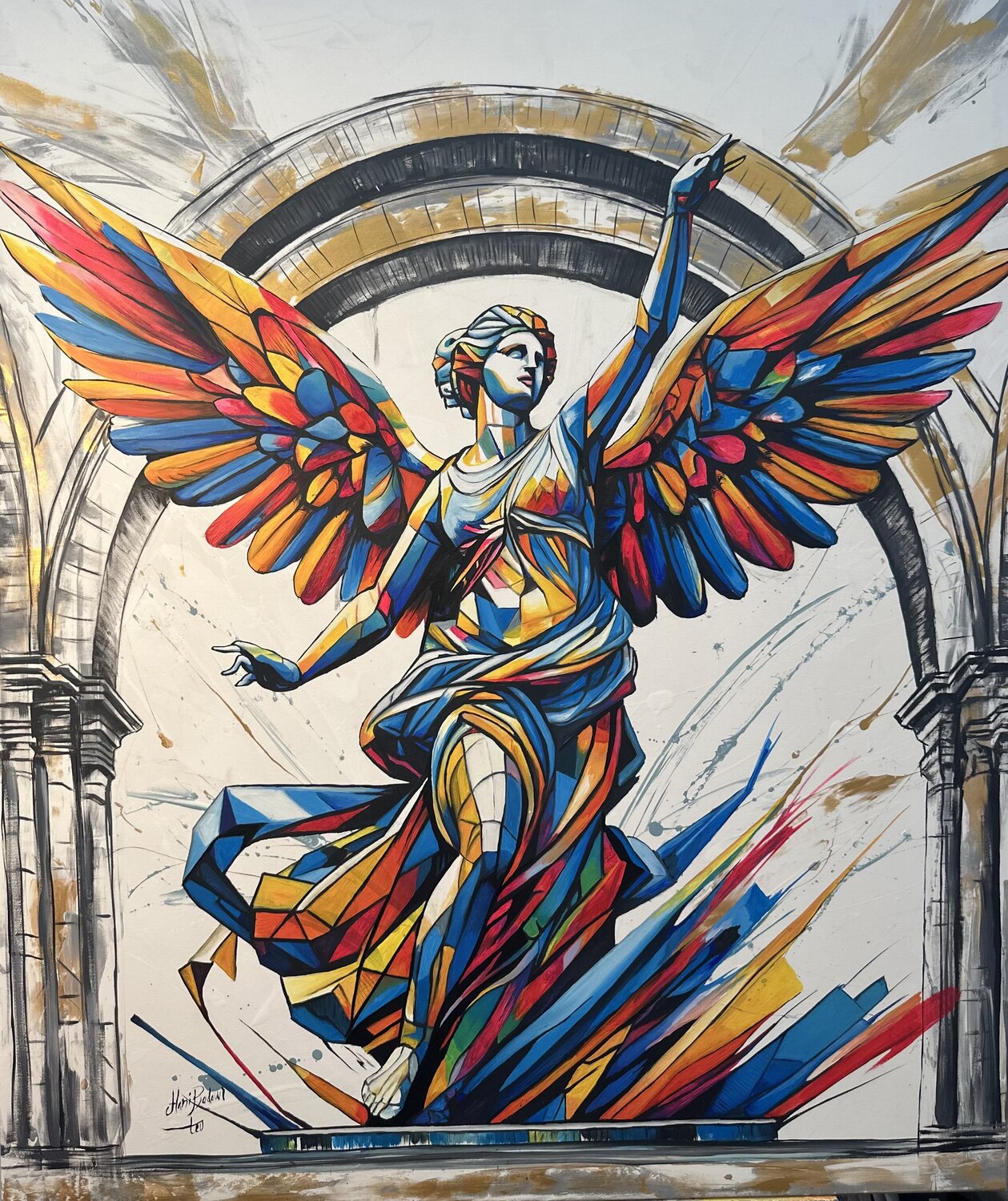 La Libertà alata de Hani Badawi Leo (2025): Pintura Acrílico, Pan de oro en Lienzo - Singulart