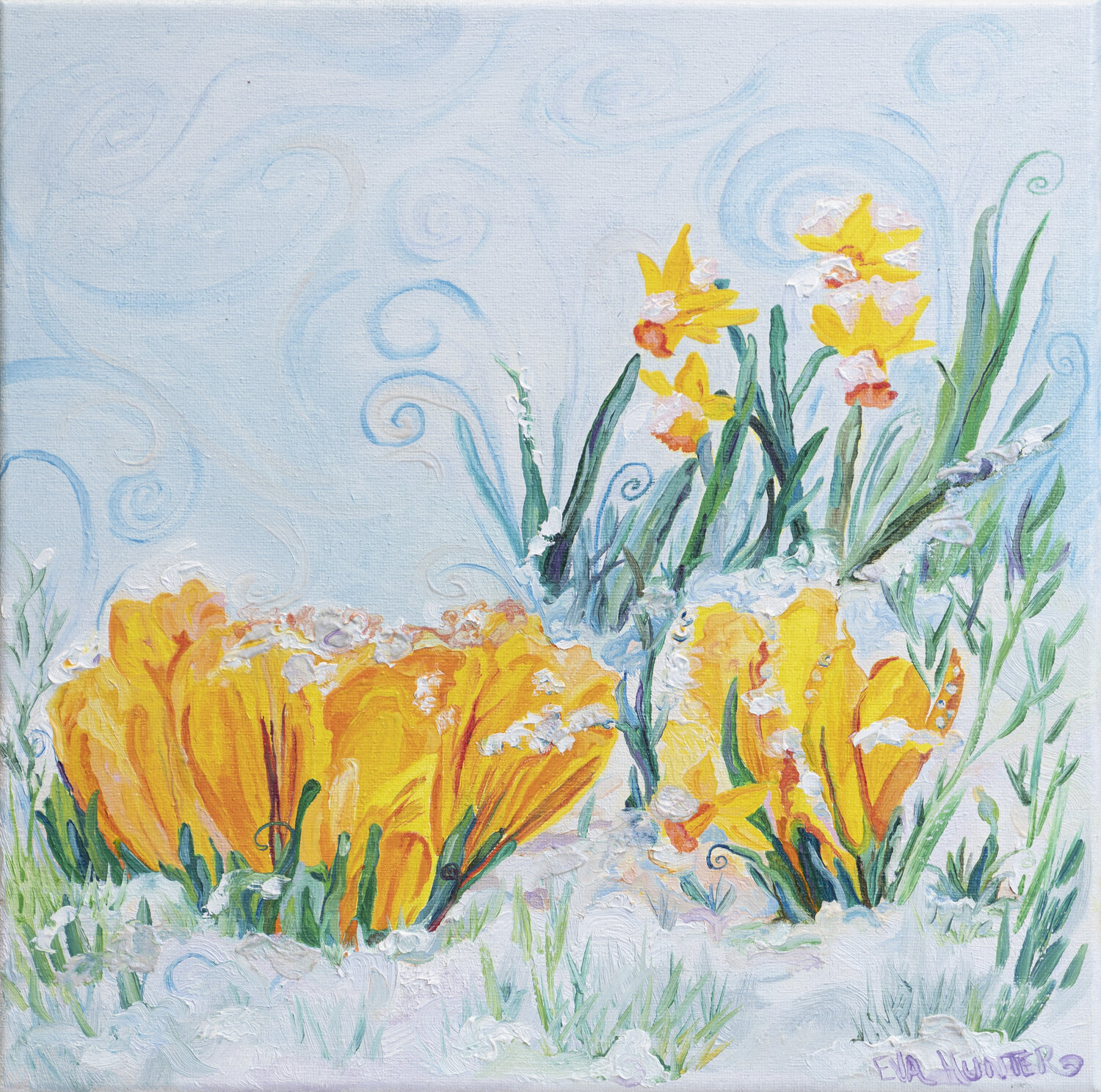 Crocus Peeking Through the Snow de Eva Hunter (2022) : Peinture Huile ...