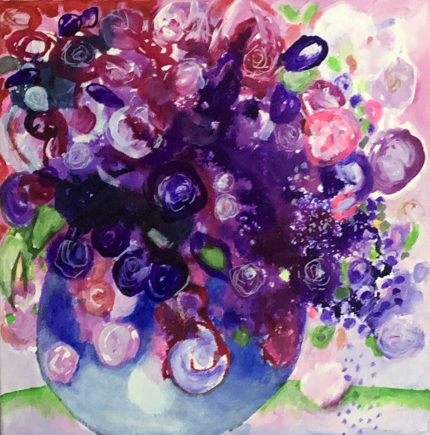 Violette Blumen de Anne Samson (2023) : Peinture Acrylique, Encre de Chine sur Toile - Singulart