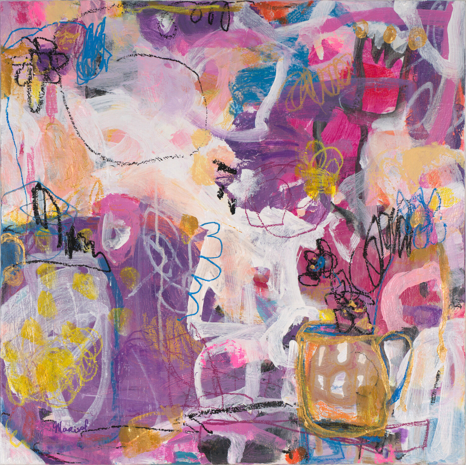 Golden vase by Marisol Evora (2022) : Painting Acrylic, Oil on Canvas ...