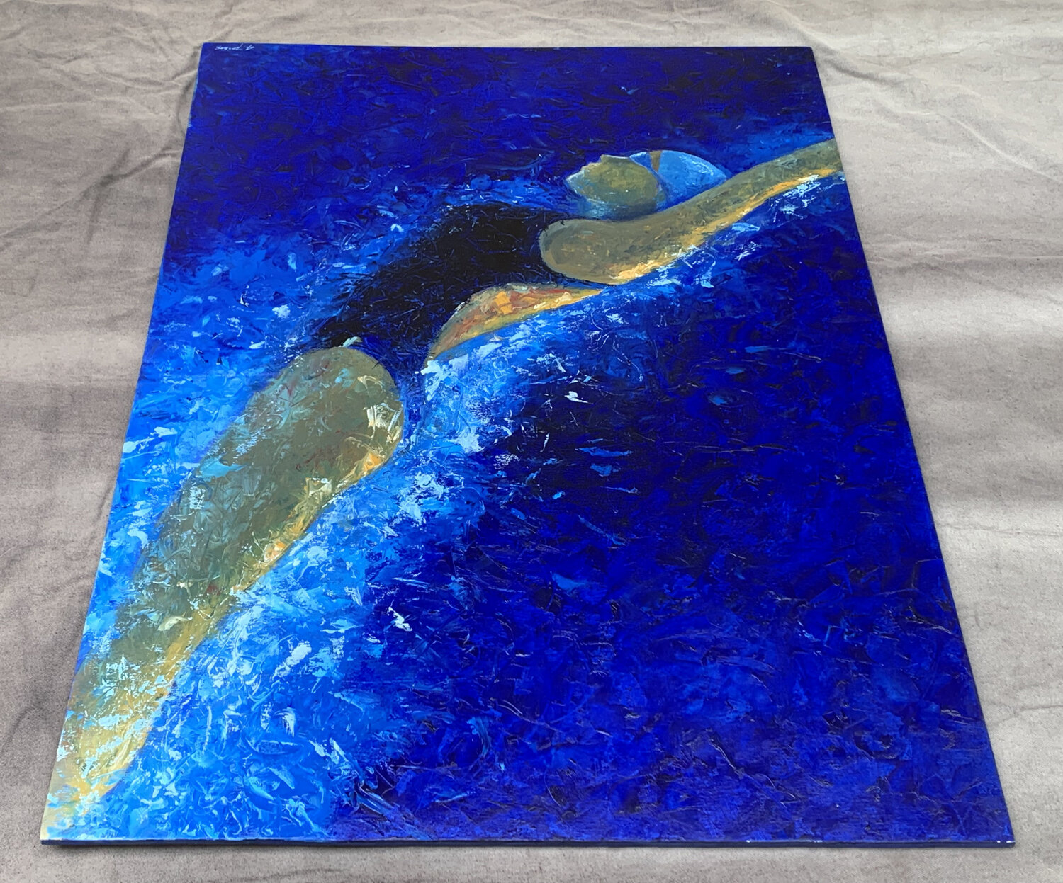 SWIMMER ON BLUE by Alessandro Piras (2016) : Painting Acrylic, Oil on ...