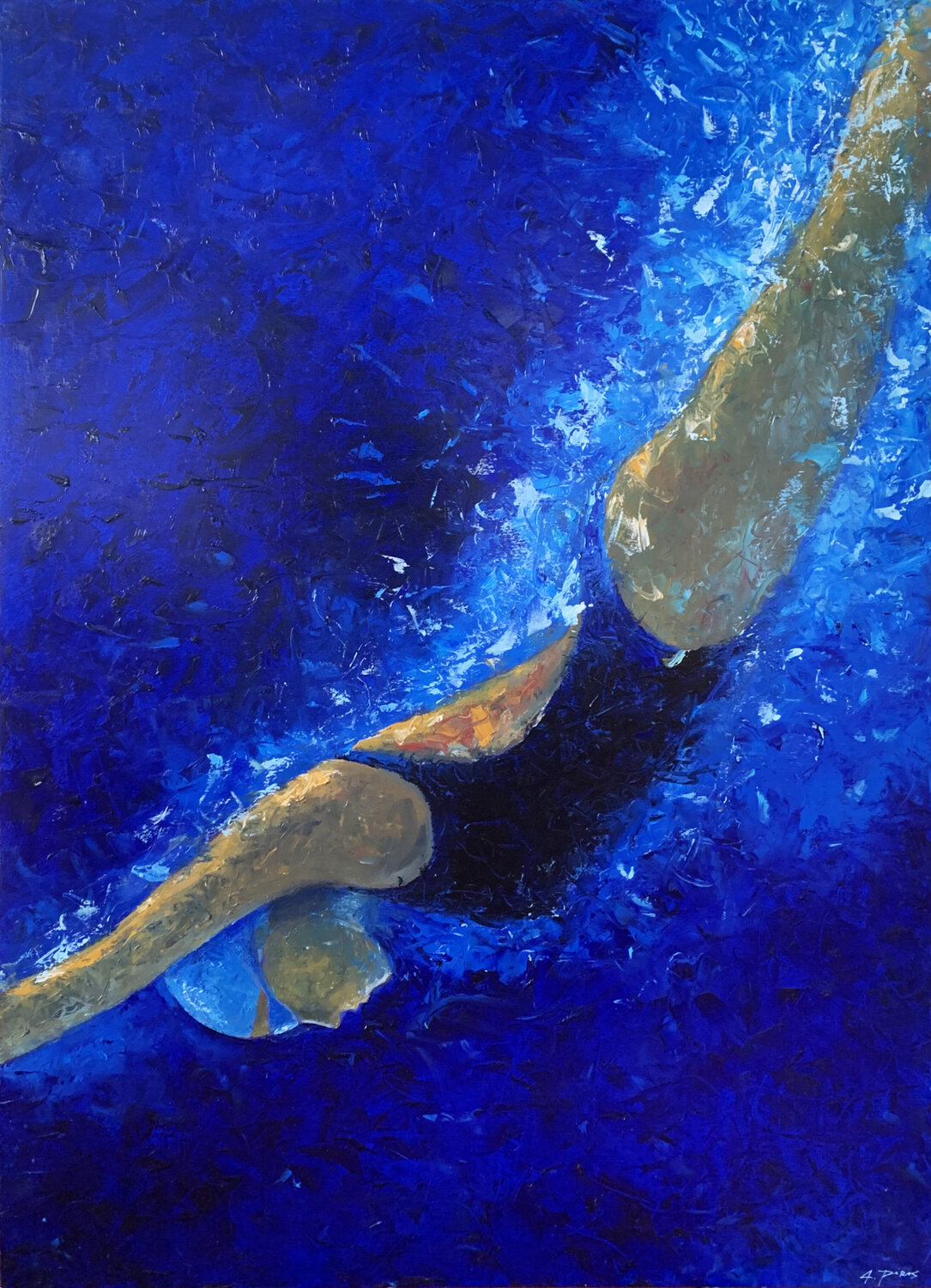 SWIMMER ON BLUE by Alessandro Piras (2016) : Painting Acrylic, Oil on ...