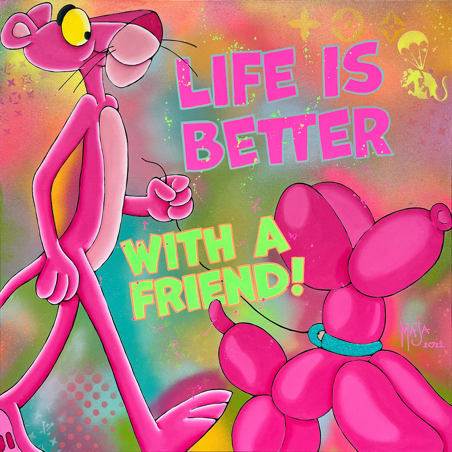 Life is better with a friend! Pink Panther & balloon dog by Jeff Koons ...