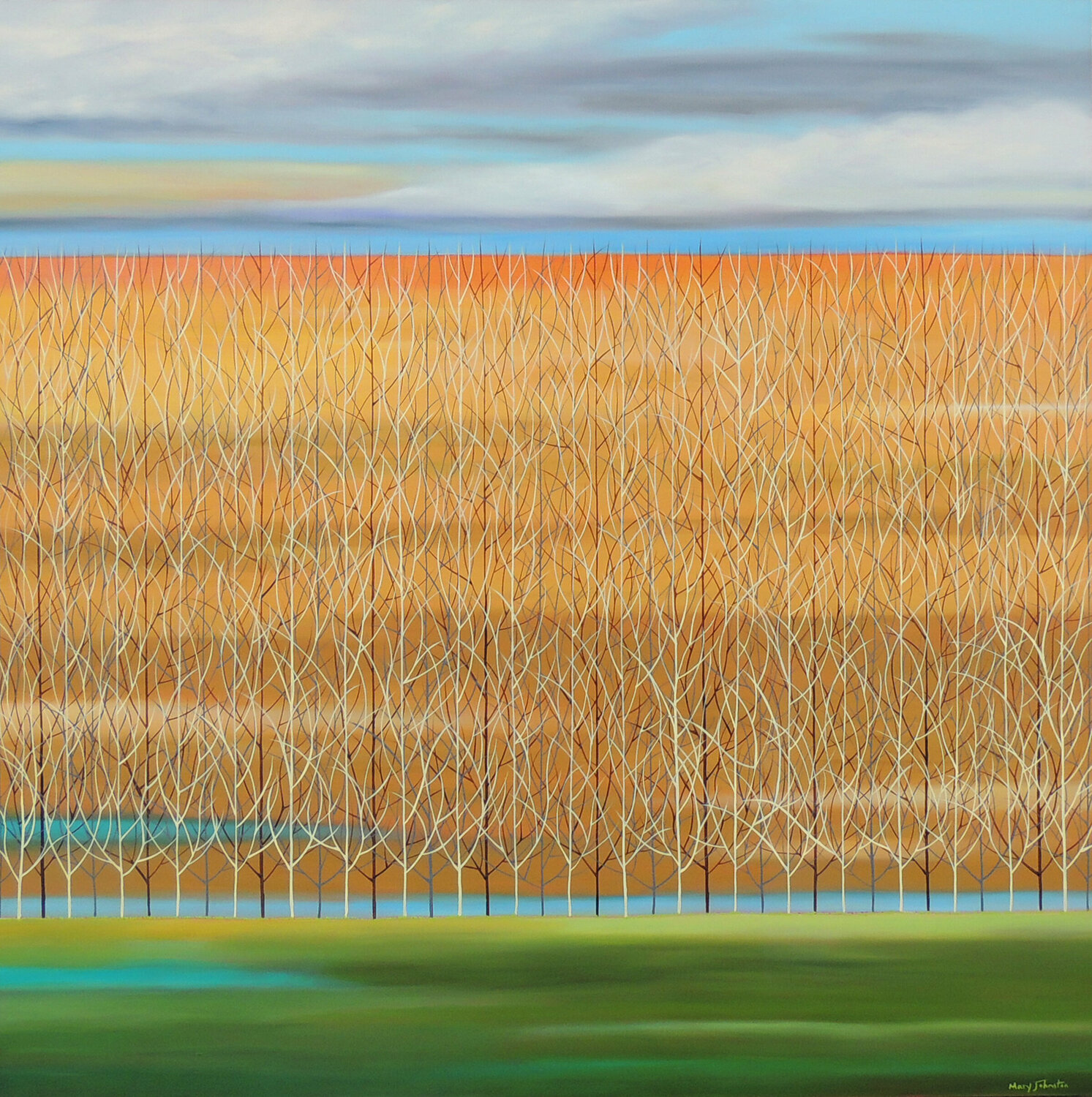 Trees on Ochre by Mary Johnston (2020) : Painting Oil on Wood - Singulart