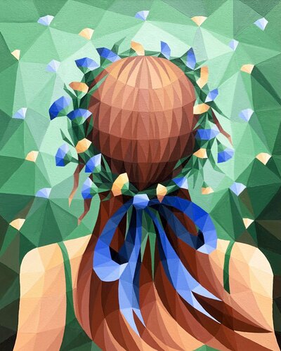 GIRL WITH FLORAL WREATH WITH BLUE RIBBON by Tuzhilkina Maria (2023 ...