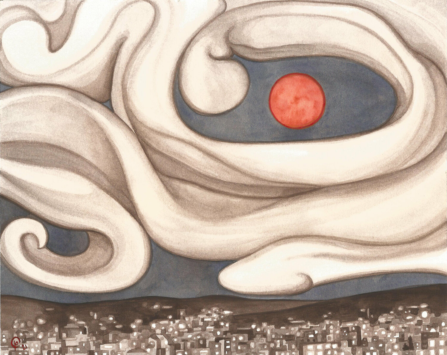 red moon by Geun Young Kim (2021) : Drawing India Ink on Paper - Singulart