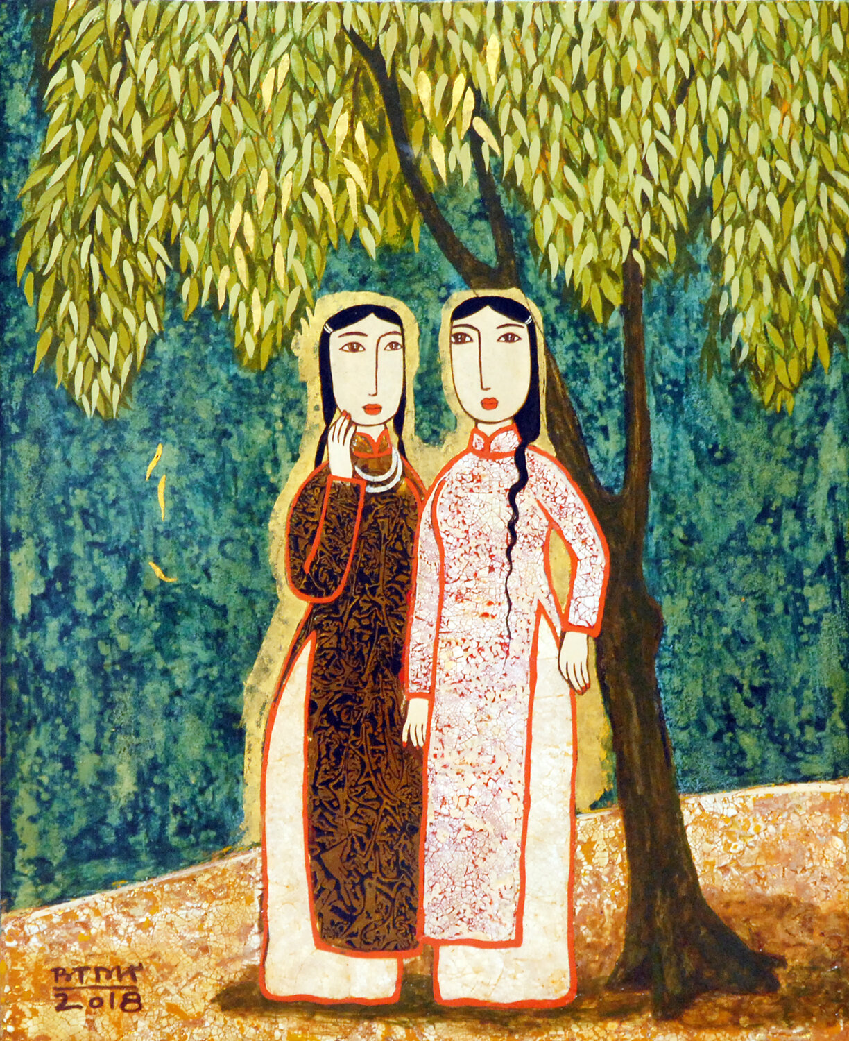 Couple of friends von Bui Trong Du (2018): Malerei Lack auf Holz ...