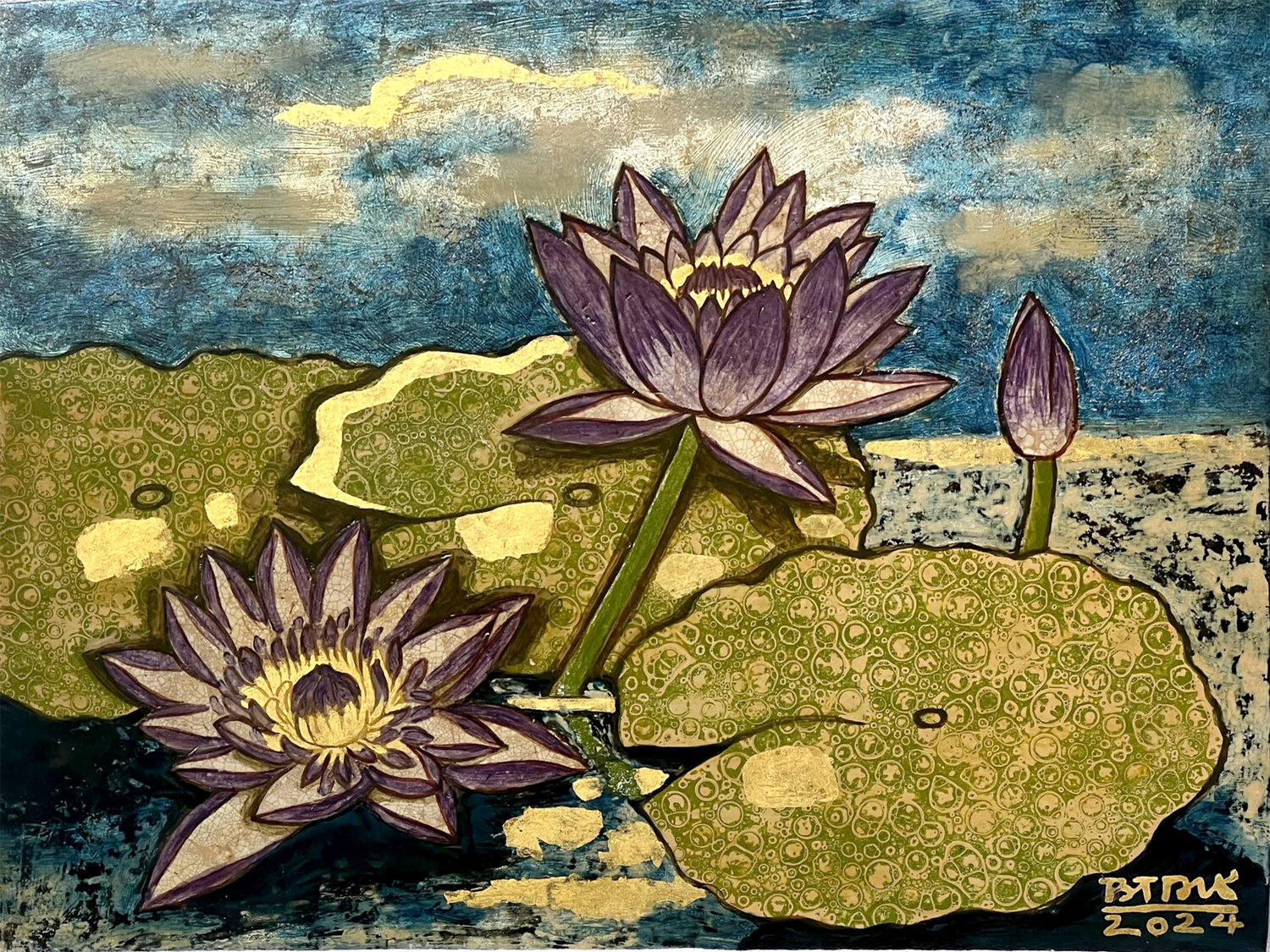 Water lily by Bui Trong Du (2024) : Painting Lacquer on Wood - Singulart