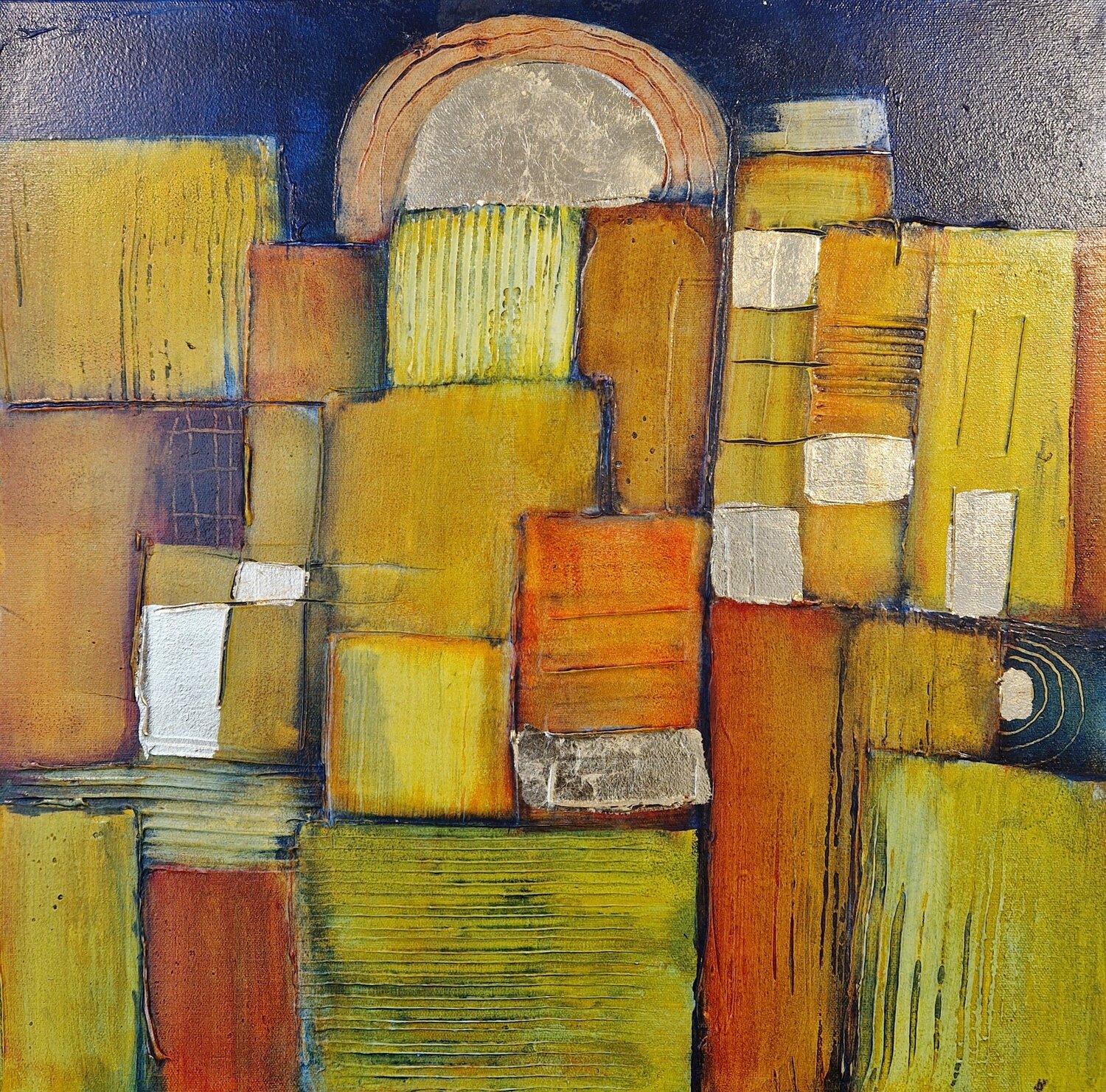 Stadt von Friedrich Wurm (2023): Malerei Acryl, Vergoldung auf Leinwand ...