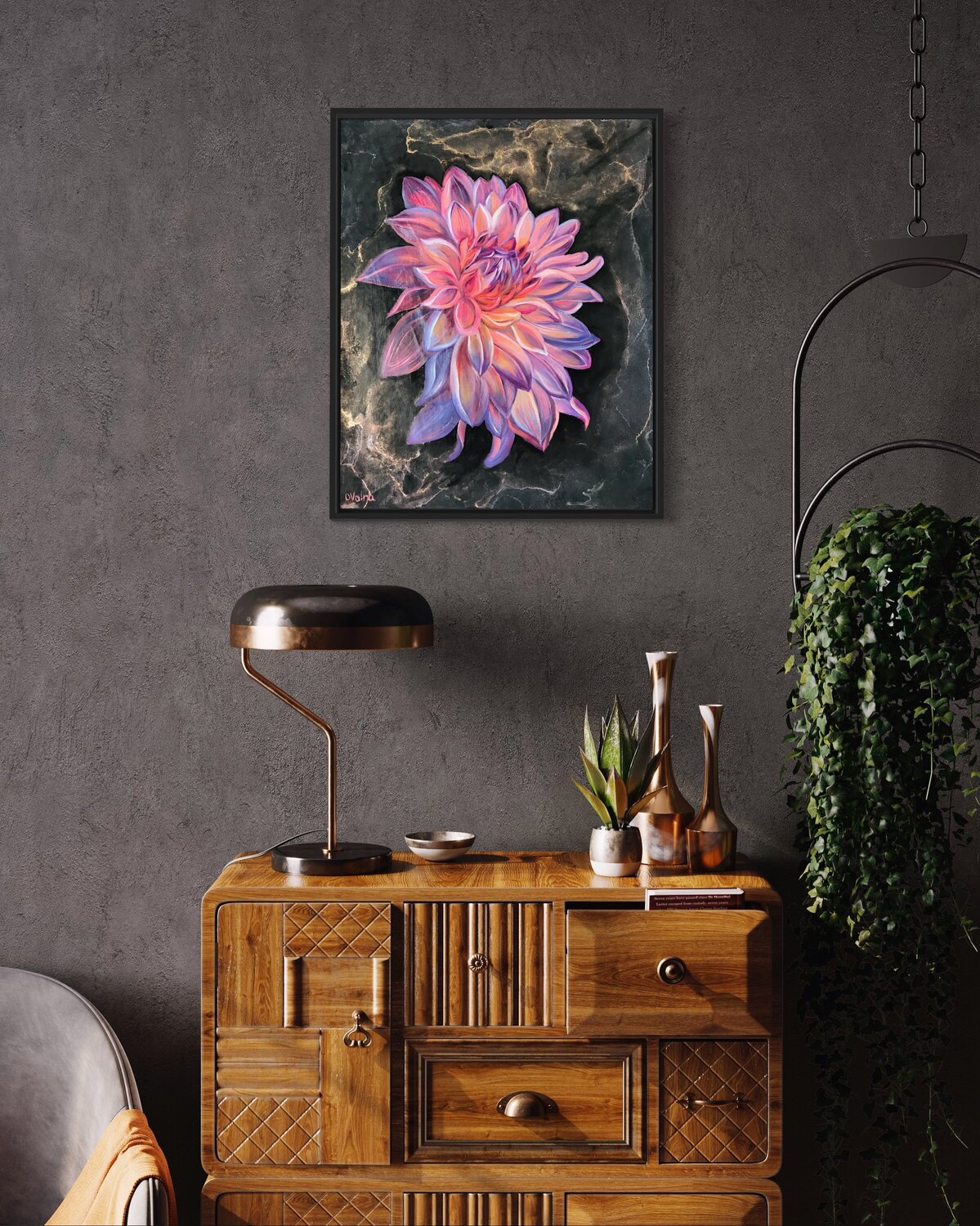 Shining Dahlia von Olga Volna (2023): Malerei Öl auf Leinwand - Singulart