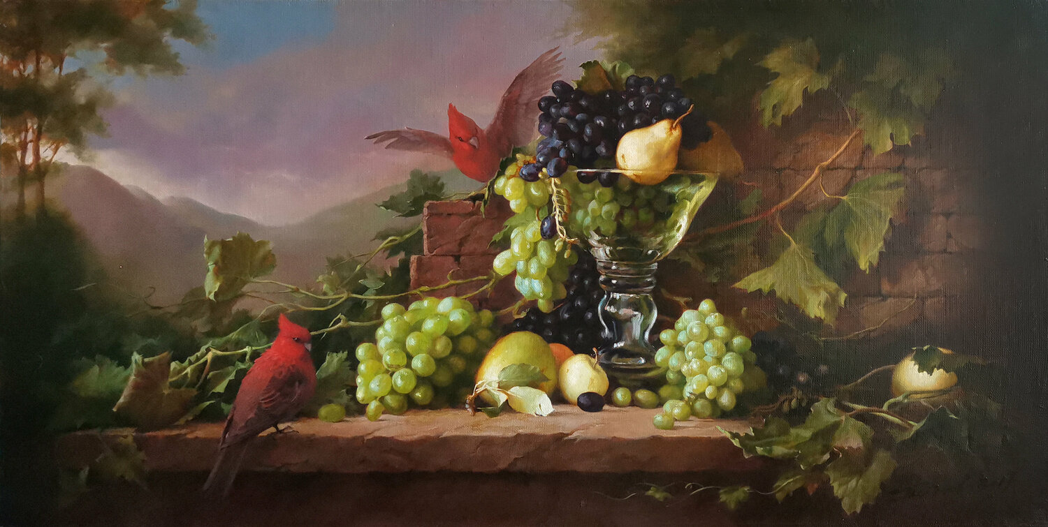 Still life with red parrots by Marina Petukhova (2019) : Painting Oil ...