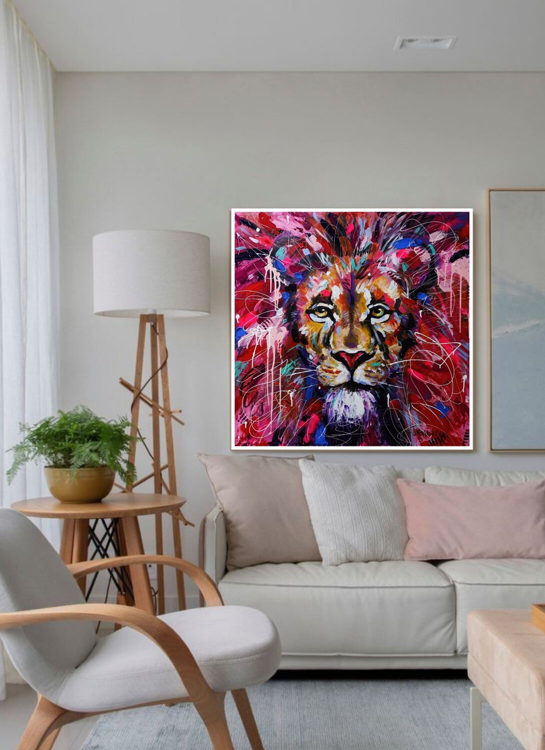 The king lion - colorful portrait lion, viva magenta color Pantone 2023 ...