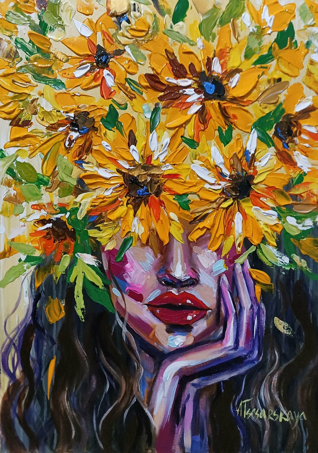 Sunflowers by Aliaksandra Tsesarskaya (2021) : Painting Acrylic, Lacquer on Canvas - Singulart