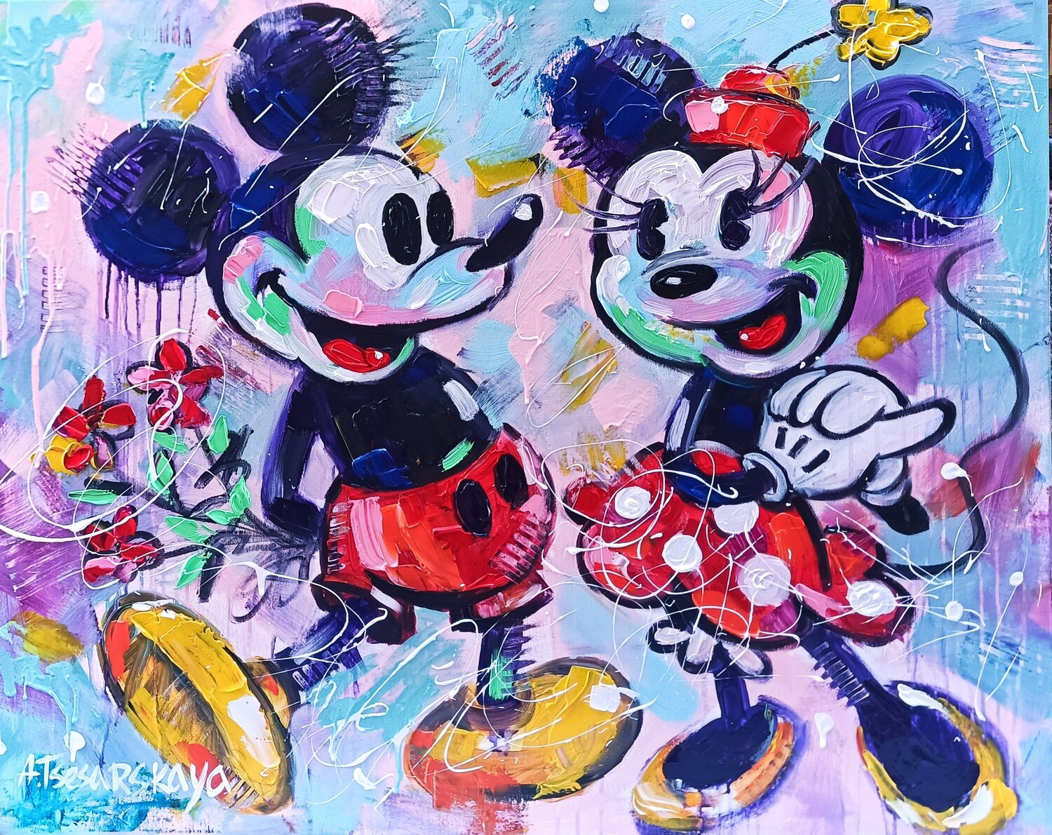 Mickey and Minnie Mouse - colorful portrait, Disney by Aliaksandra ...