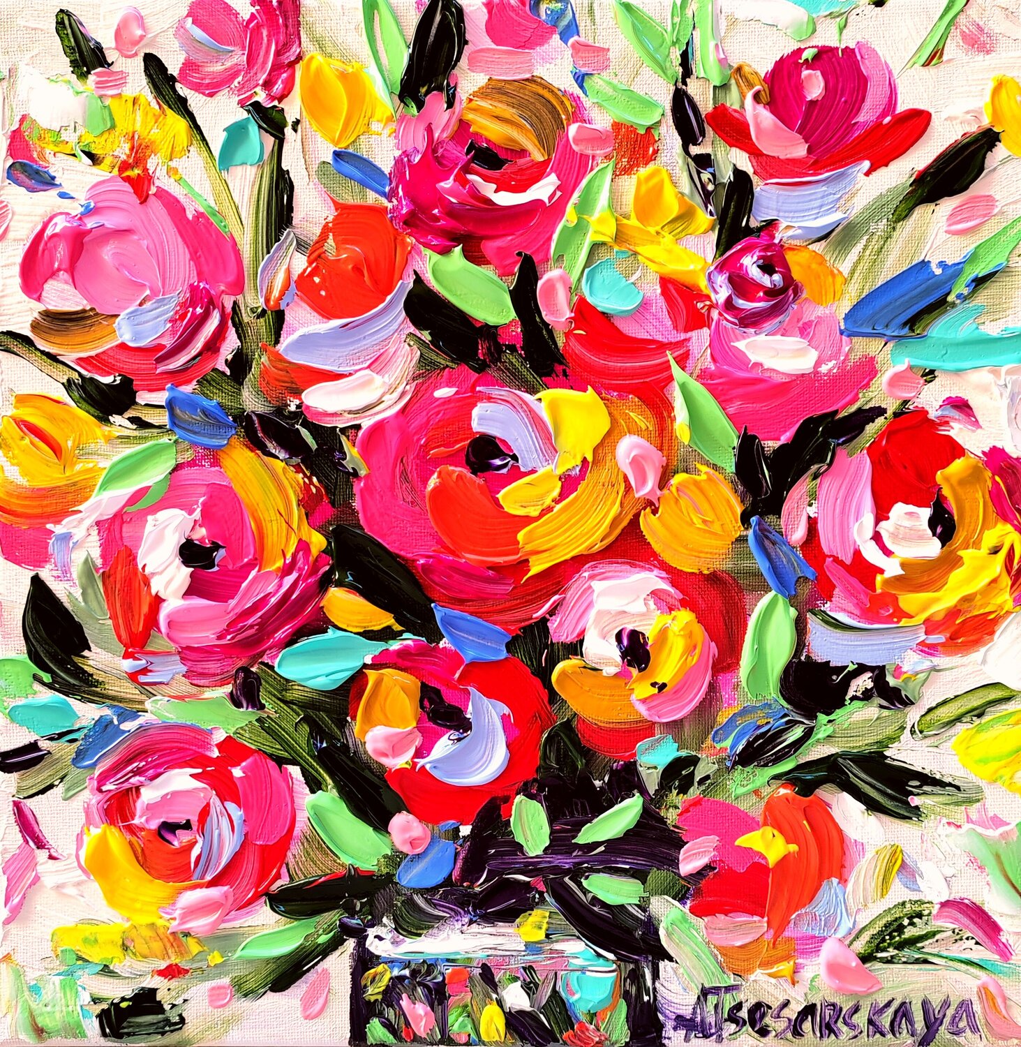 Summer flowers in vase von Aliaksandra Tsesarskaya (2023): Malerei ...