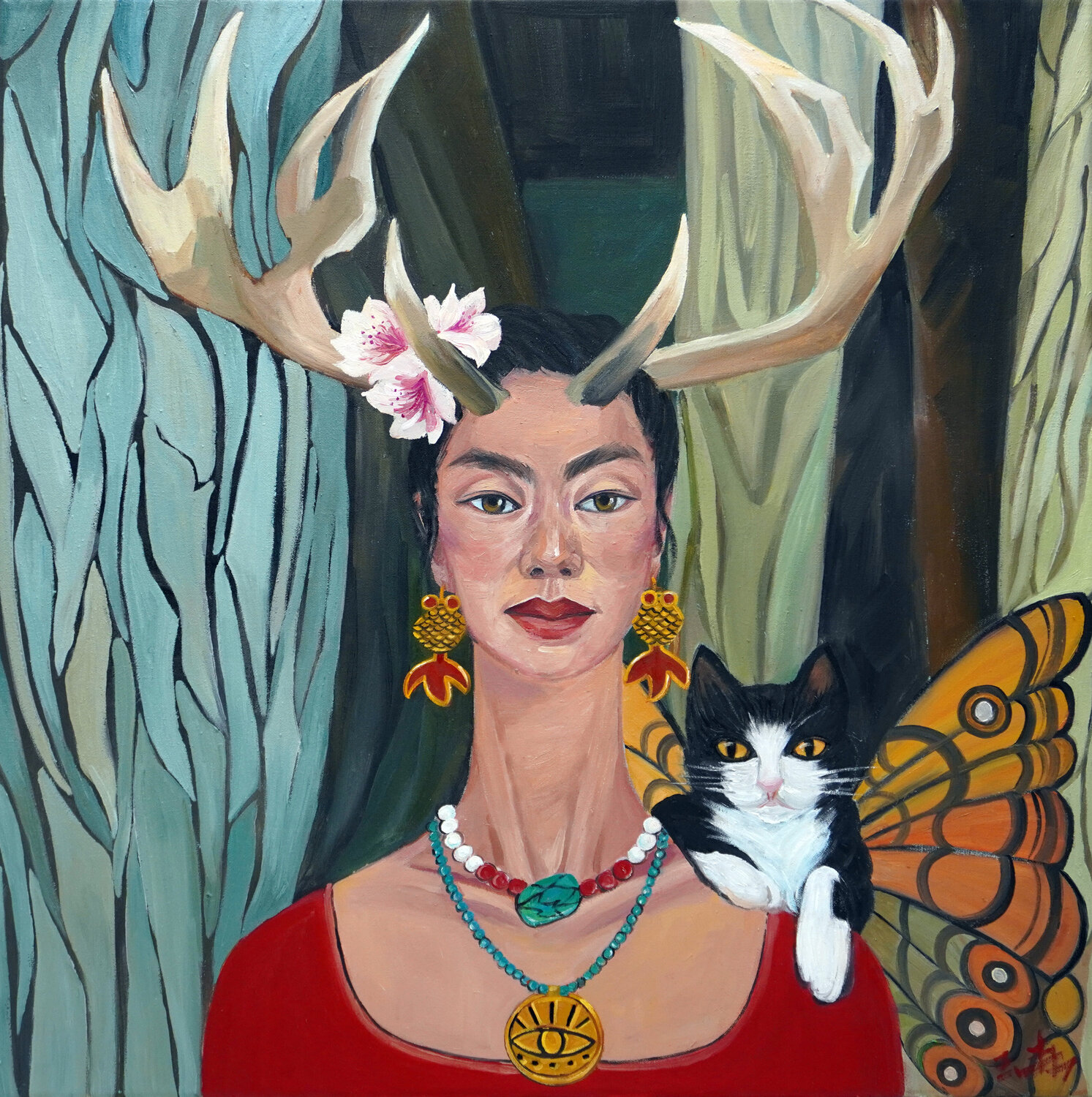 Self-Portrait With Cat by Li Tellenbach-Guo (2023) : Painting Oil on ...