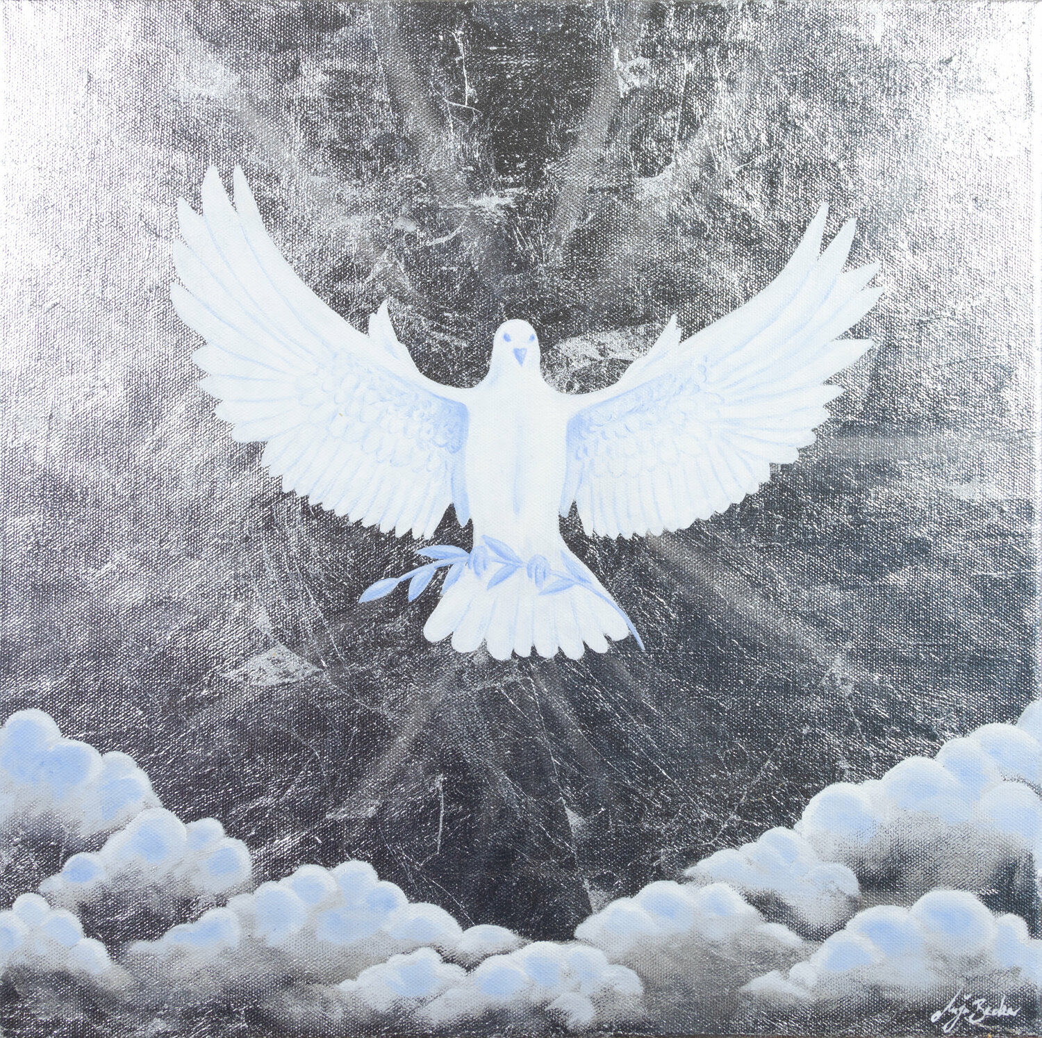 Dove of Peace - Silver by Anja Becker (2022) : Painting Oil on Canvas - Singulart