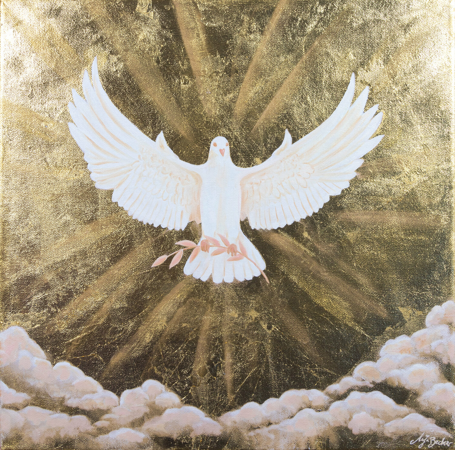 Dove of Peace - Gold by Anja Becker (2022) : Painting Acrylic, Oil on Canvas - Singulart
