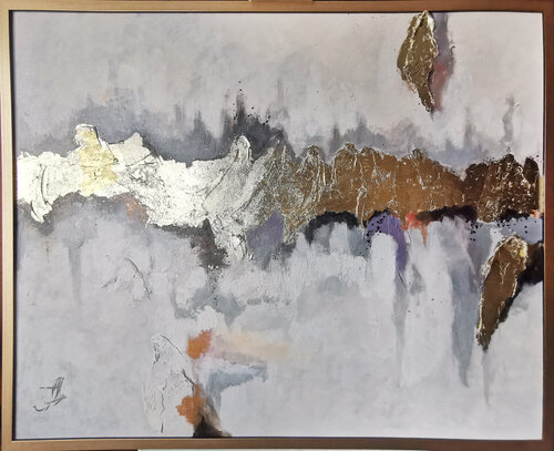 Pearl Gray. Framed abstract painting. Abstract mountains landscape ...