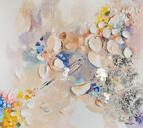 Pearl Gray. Framed abstract painting. Abstract mountains landscape ...