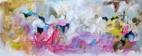 Pearl Gray. Framed abstract painting. Abstract mountains landscape ...