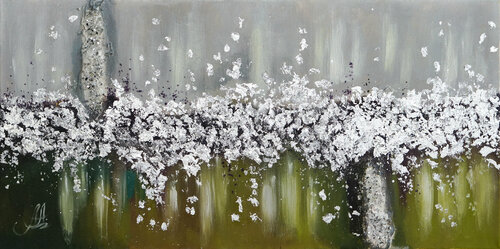 Pearl Gray. Framed abstract painting. Abstract mountains landscape ...